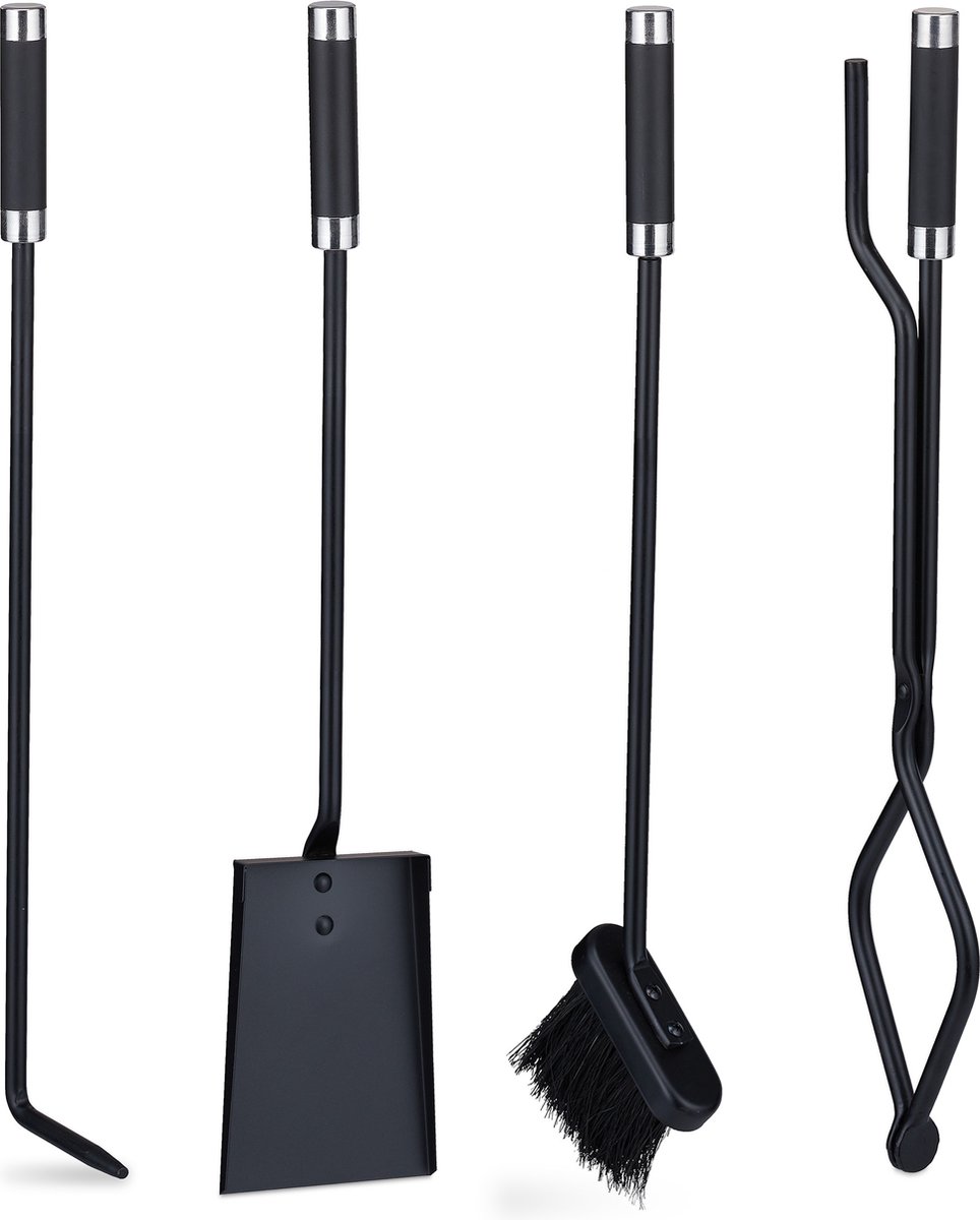 Relaxdays haardset zwart - haardstel 5-delig - openhaardset - open ...