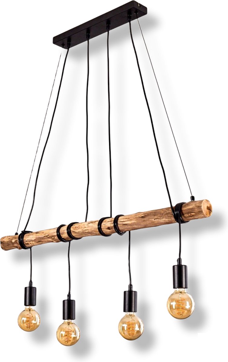 Vintage Houten Hanglamp - Hangemaakte Houten Plafondlamp - Woonkamer ...