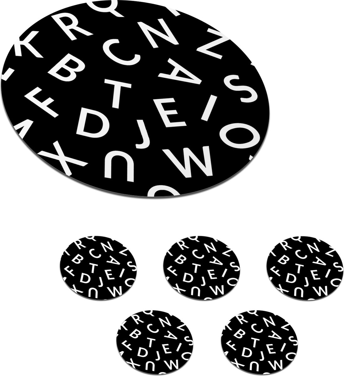 Onderzetters voor glazen - Rond - Letters - Patronen - Zwart - Wit ...