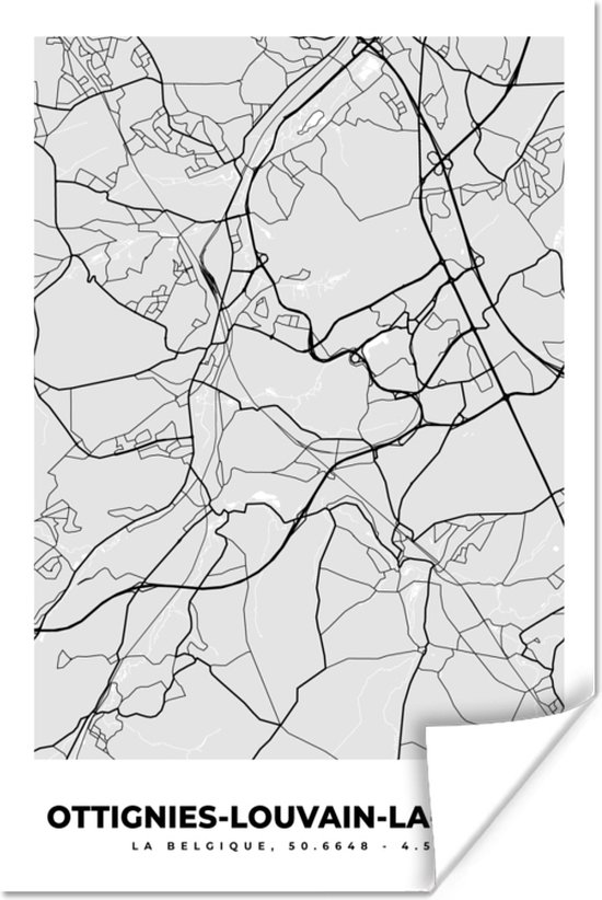 Poster Stadskaart – Zwart Wit - Kaart – Ottignies Louvain la Neuve ...