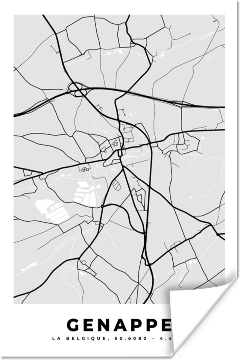 Poster Stadskaart – Plattegrond – België – Zwart Wit – Genappe – Kaart ...