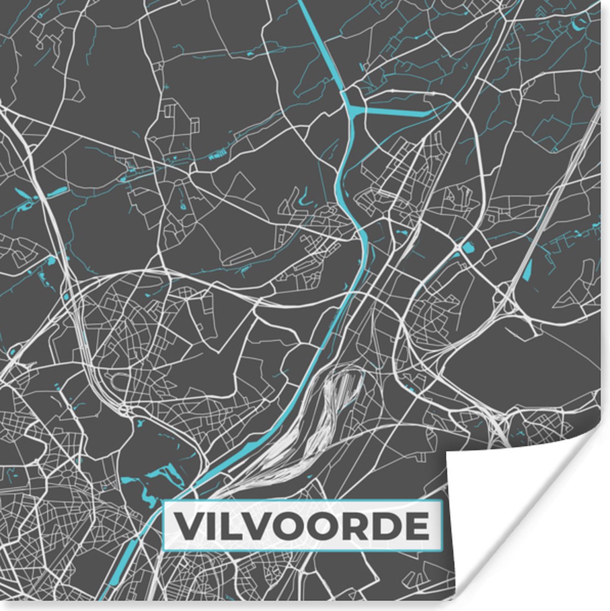 Poster Stadskaart – Grijs - Kaart – Vilvoorde – België – Plattegrond ...