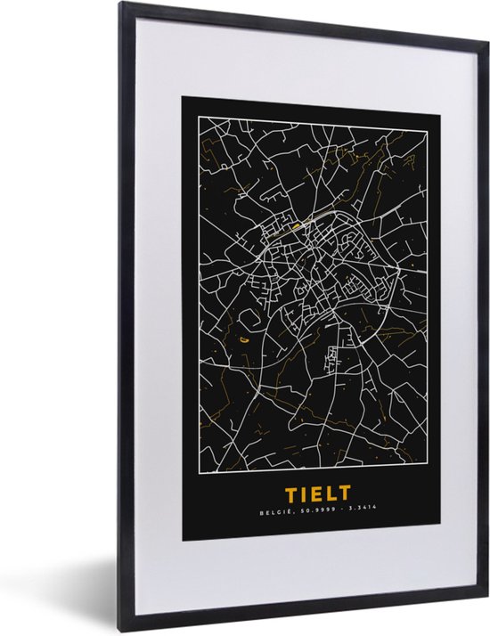 Fotolijst incl. Poster - Stadskaart - Kaart - Tielt - Goud ...