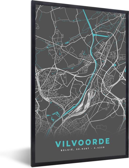 Fotolijst incl. Poster - Stadskaart – Grijs - Kaart – Vilvoorde ...