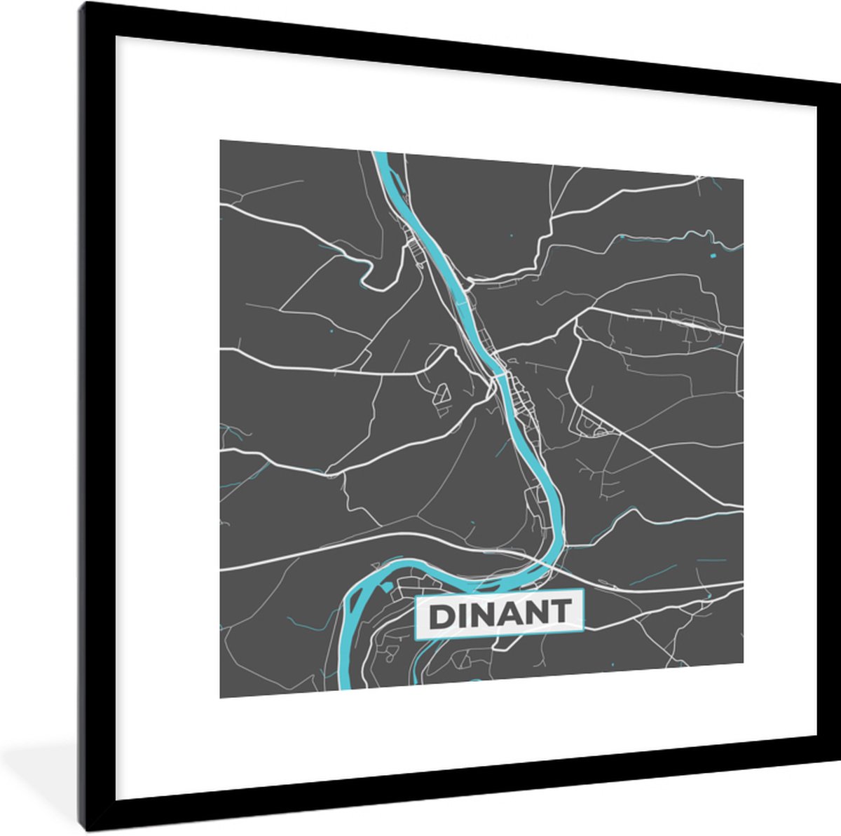 Fotolijst incl. Poster - België – Dinant – Stadskaart – Kaart – Blauw ...