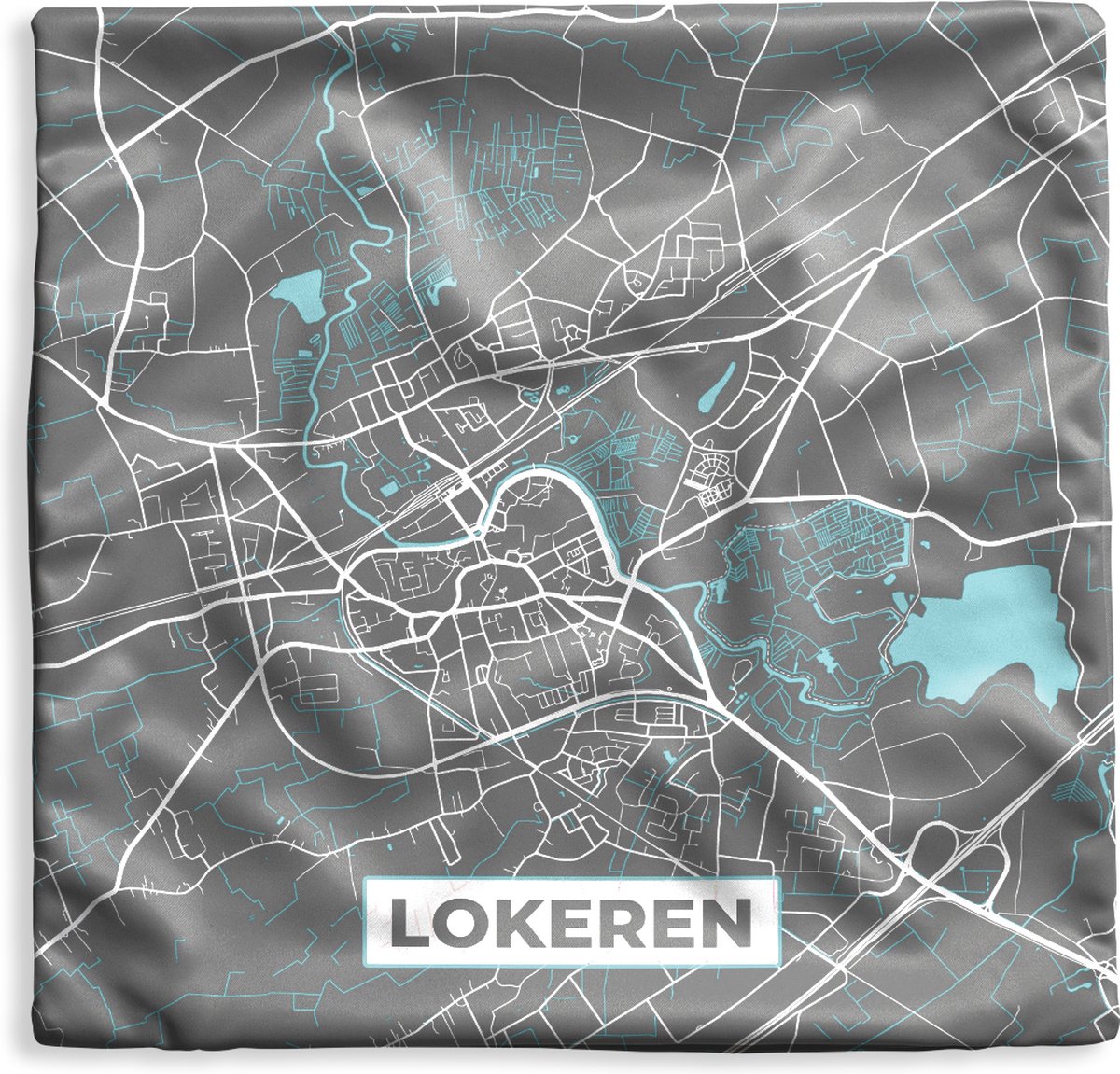 Kussenhoes 50x50 cm - Stadskaart – Grijs - Kaart – Lokeren – België ...