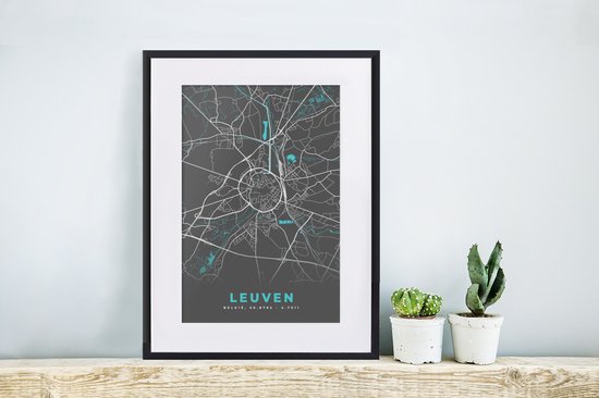 Fotolijst incl. Poster - Plattegrond – Leuven – Blauw – Stadskaart ...