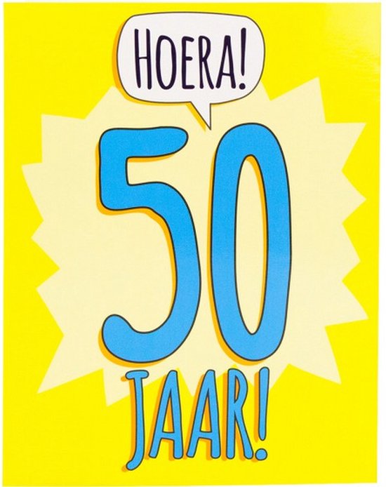 wenskaart Hoera! 50 jaar! 16 x 12,5 cm karton geel | bol