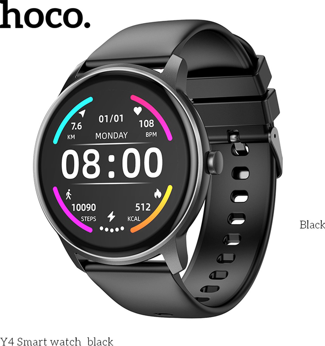 HOCO Y4 Smartwatch - Zwarte sporthorloge met rond display - Beschikt ...
