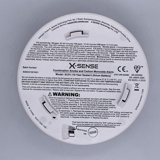 X-Sense SC01 Combimelder - Rook en koolmonoxide - 10 Jaar batterij en ...