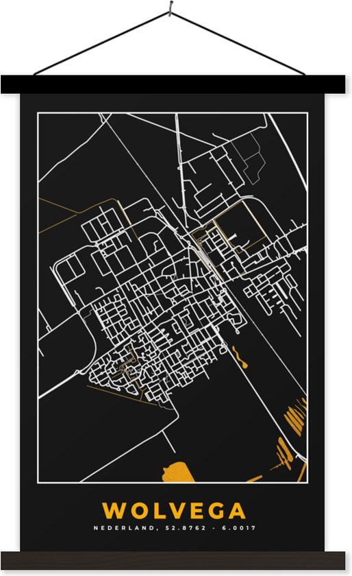 Posterhanger incl. Poster - Schoolplaat - Wolvega - Black and Gold - Stadskaart -... | bol