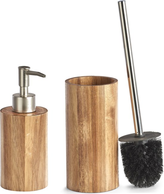 Luxe WC/Toilet spullen set Toiletborstel met zeeppompje van acacia hout ...
