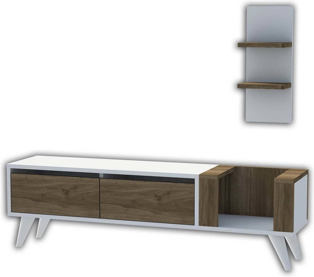 Homemania Tv-meubel Pers 130x30x38.6 cm wit en walnootkleurig | bol.com