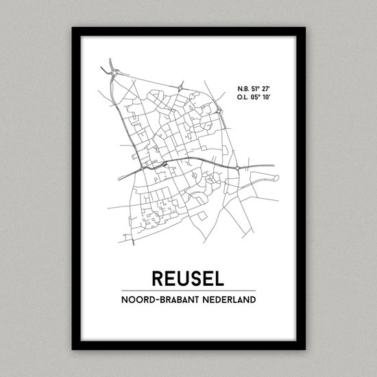 Reusel city poster, A3 (30x40 cm) met lijst, plattegrond poster ...
