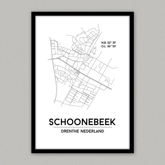 Schoonebeek city poster, A4 met lijst, plattegrond poster ...