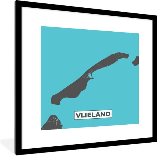 Fotolijst incl. Poster - Kaart - Vlieland - Eiland - Stadskaart - Plattegrond - 40x40... | bol