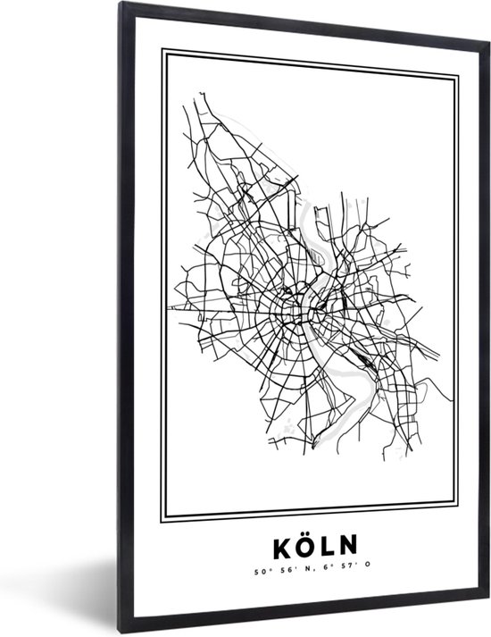 Fotolijst incl. Poster Zwart Wit- Kaart – Plattegrond – Stadskaart ...