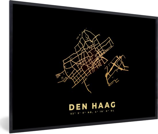 Fotolijst incl. Poster - Den Haag - Kaart - Plattegrond - Stadskaart ...