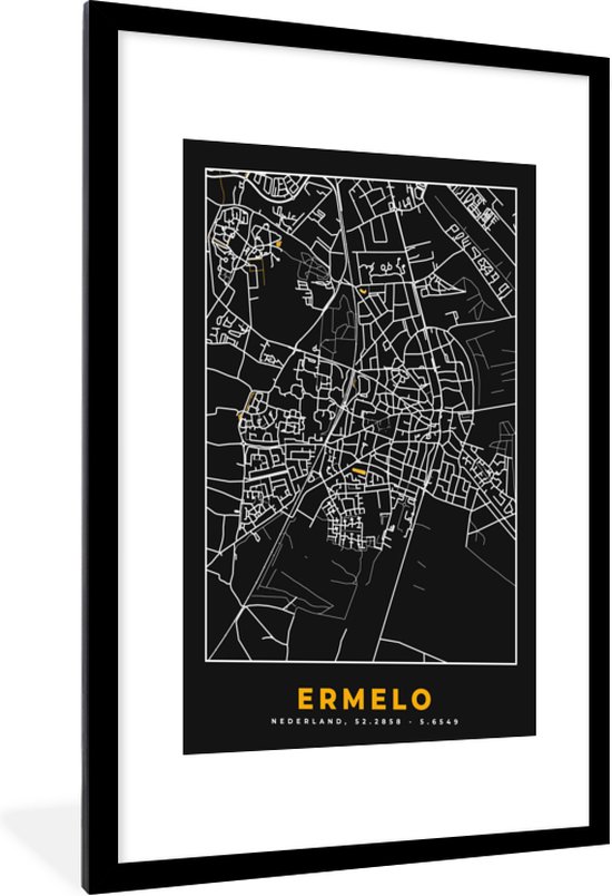 Fotolijst incl. Poster - Ermelo - Plattegrond - Stadskaart - Kaart - Black and Gold -... | bol