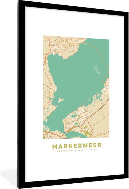 Fotolijst incl. Poster - Nederland - Markermeer - Plattegrond - Kaart ...