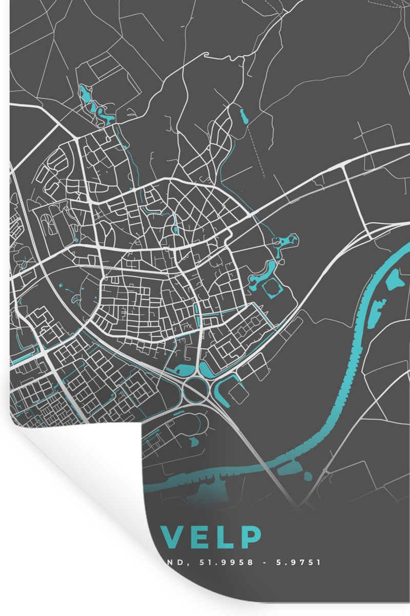 Muurstickers - Velp - Stadskaart - Plattegrond - Kaart - 40x60 cm ...