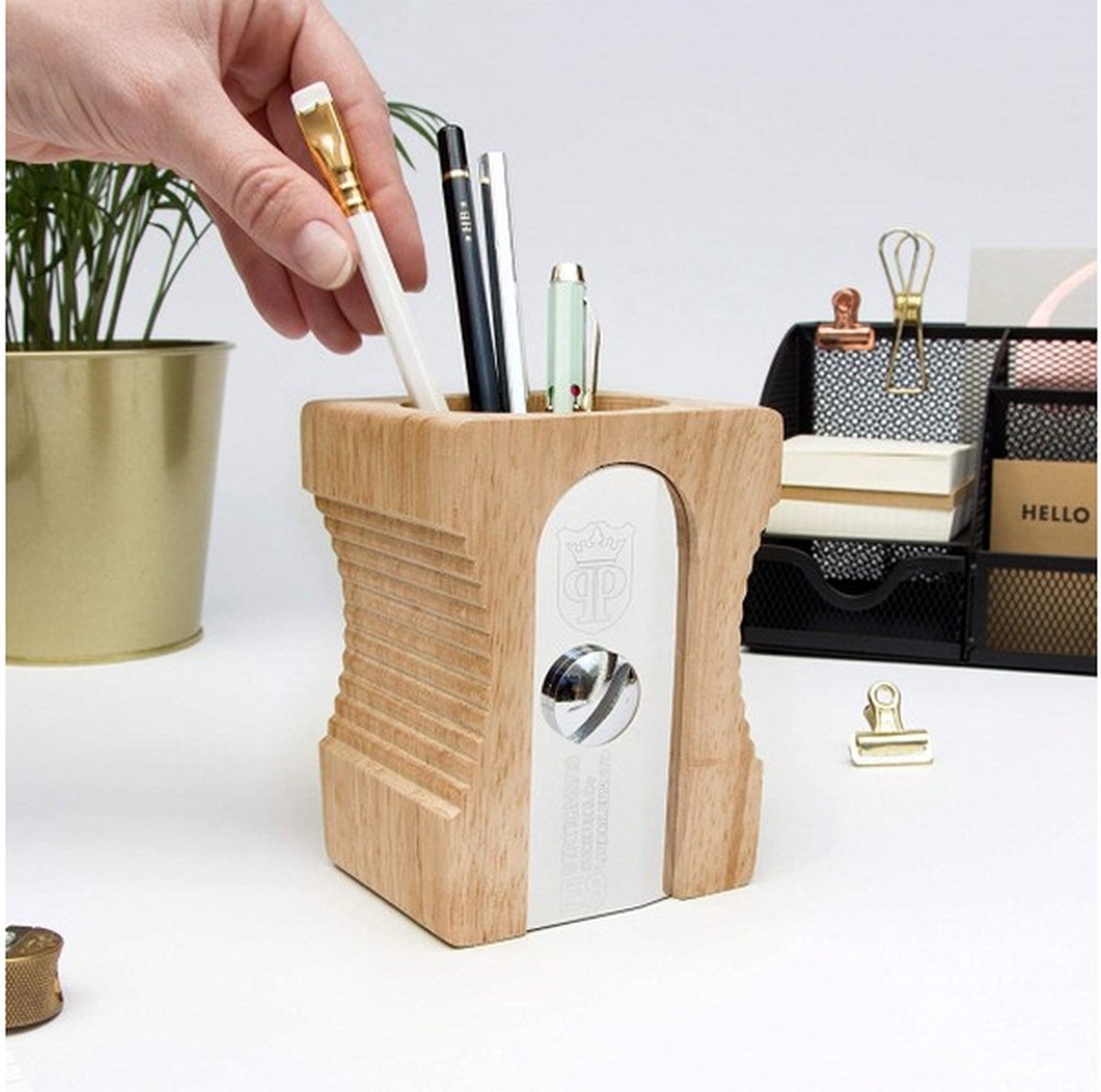 pennenhouder puntenslijper 8,5 x 12 cm hout naturel | bol.com