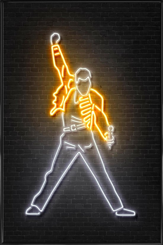 JUNIQE - Poster in kunststof lijst Neon Freddie Mercury -20x30 /Geel ...