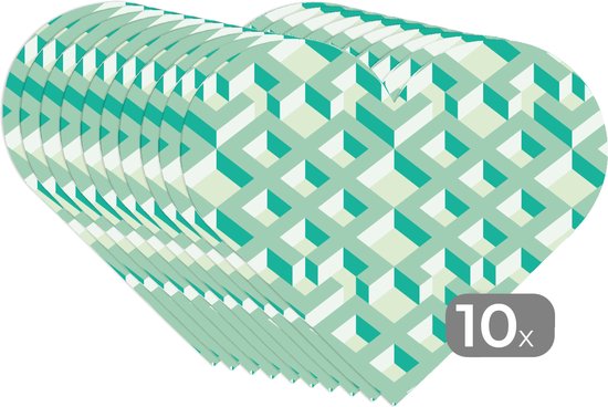 Onderleggers - Placemats - Placemats hartje - Doolhof - Patronen - Groen - 10 stuks | bol.com
