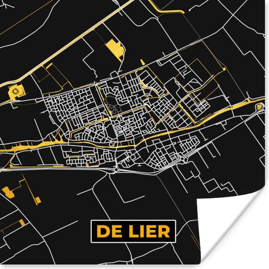 Poster Plattegrond - De Lier - Kaart - Stadskaart - Goud - 100x100 cm ...
