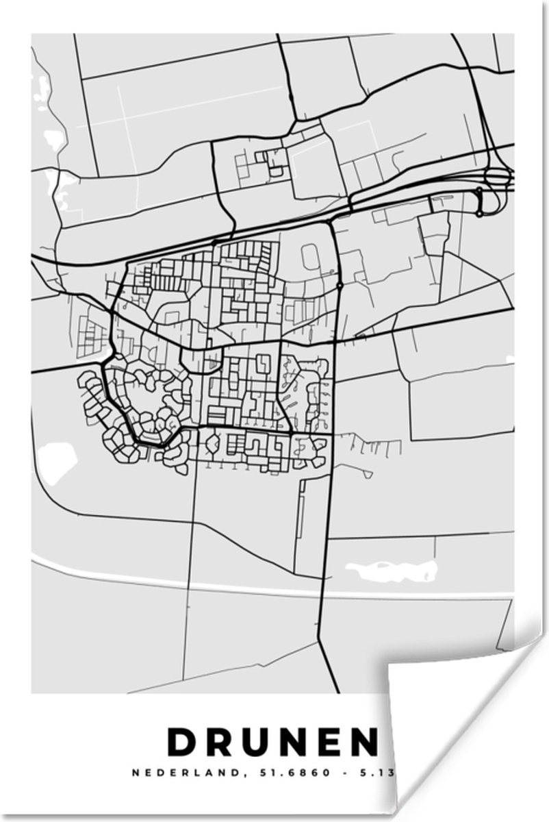 Poster Drunen - Kaart - Stadskaart - Plattegrond - 40x60 cm | bol.com