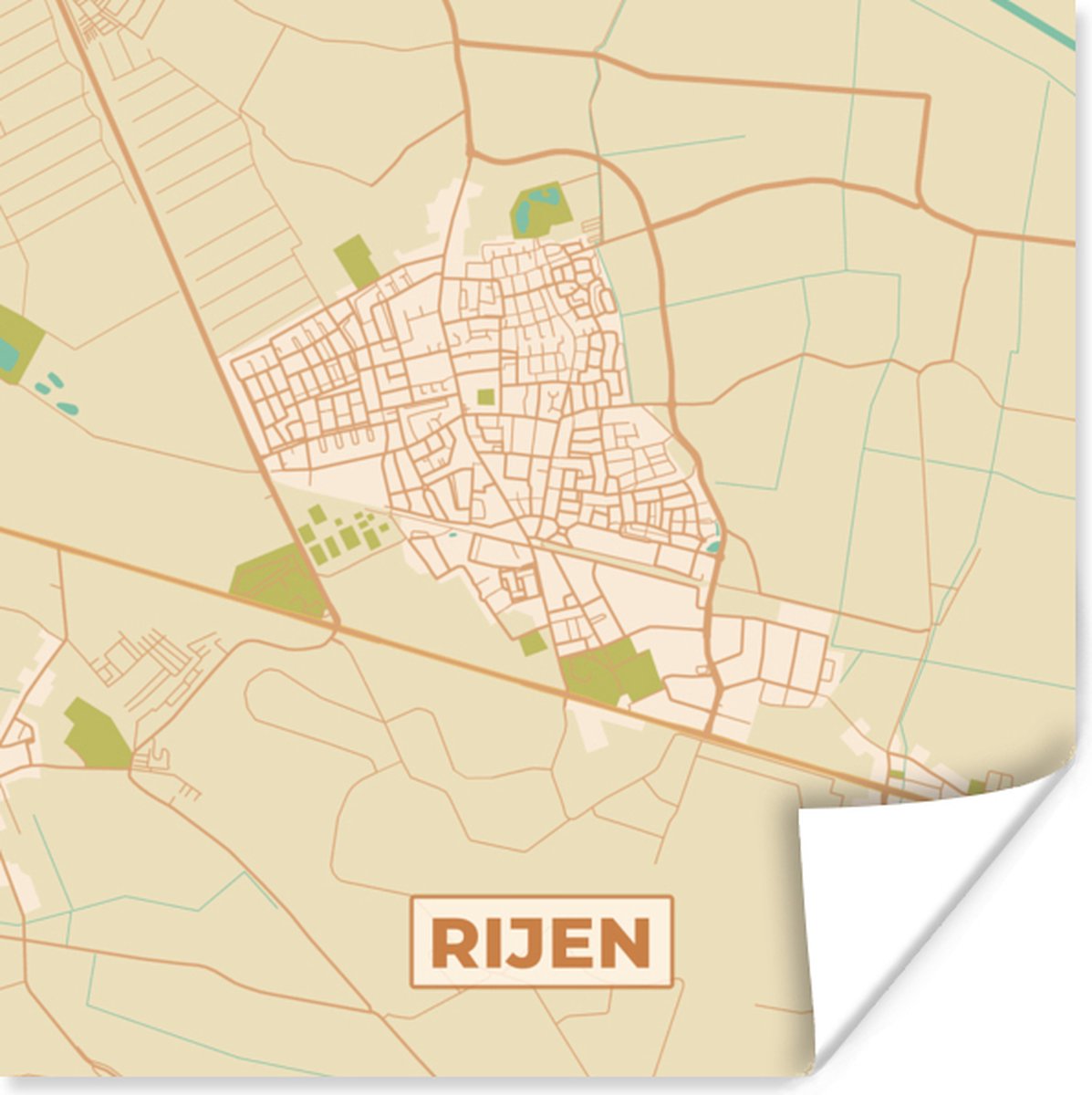 Poster Rijen - Kaart - Vintage - Plattegrond - Stadskaart - 50x50 cm ...