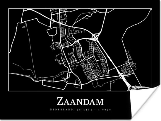 Poster Zaandam - Plattegrond - Stadskaart - Kaart - 40x30 cm | bol