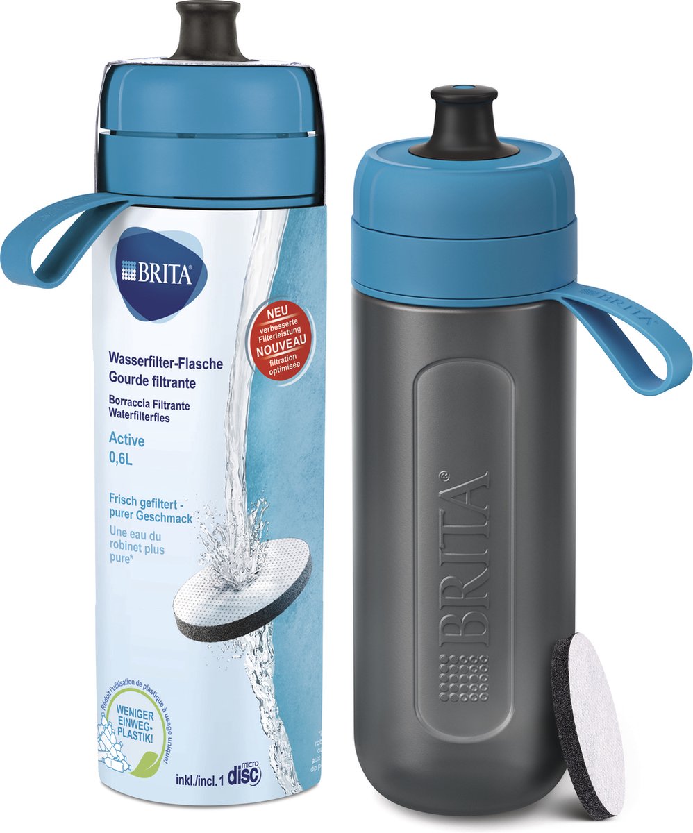 BRITA - Fill&Go Waterfilterfles ACTIVE - 0,6L - Blauw - inclusief 1 MicroDisc waterfilter | bol.com