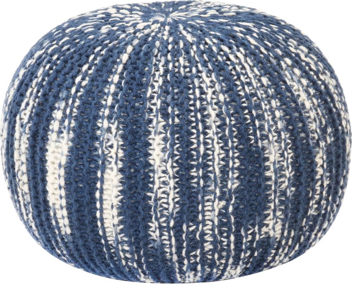 vidaXL Poef handgebreid 50x35 cm wol blauw en wit | bol.com