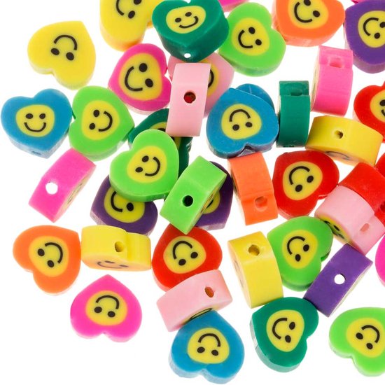 Polymeer Smiley Kralen Hart (9 -10 x 4.5 mm) Multi Color (50 stuks) | bol