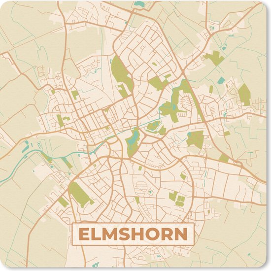 Muismat - Kaart - Elmshorn - Stadskaart - Plattegrond - Vintage - 20x20 ...