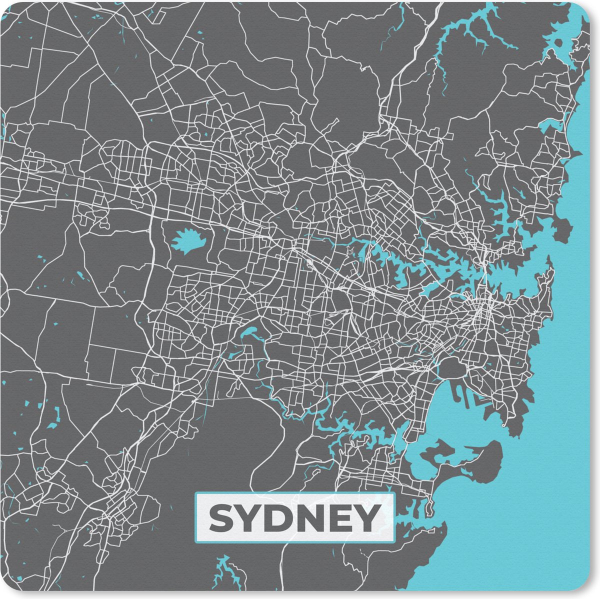 Muismat - Sydney - Blauw - Kaart - Plattegrond - Stadskaart - 20x20 cm ...