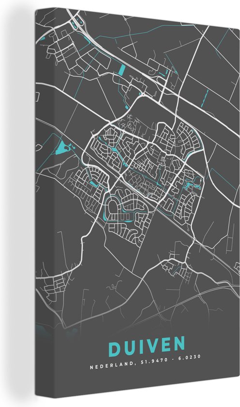 Canvas Schilderij Duiven - Stadskaart - Plattegrond - Kaart - 60x90 cm ...