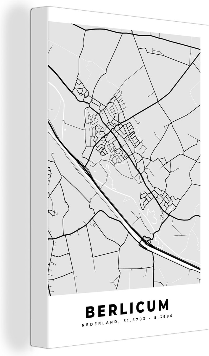 Canvas Schilderij Kaart - Plattegrond - Berlicum - Stadskaart - 80x120 ...