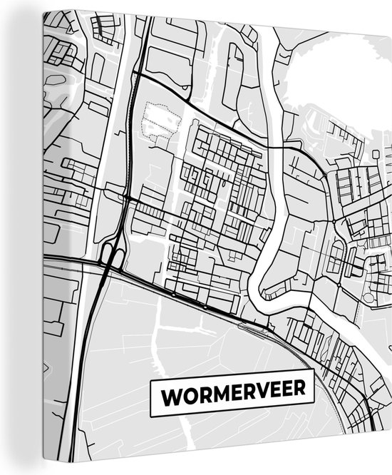 Canvas Schilderij Plattegrond - Wormerveer - Stadskaart - Kaart - 20x20 ...