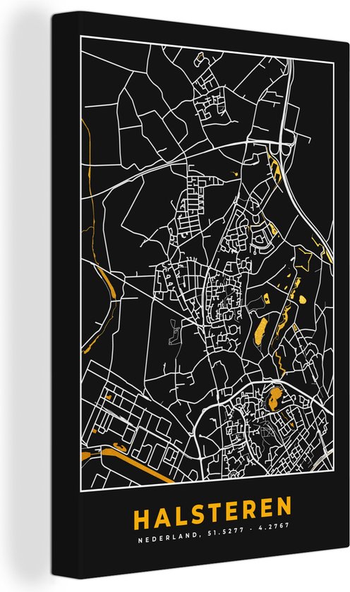 Canvas Schilderij Halsteren - Goud - Kaart - Plattegrond - Stadskaart ...