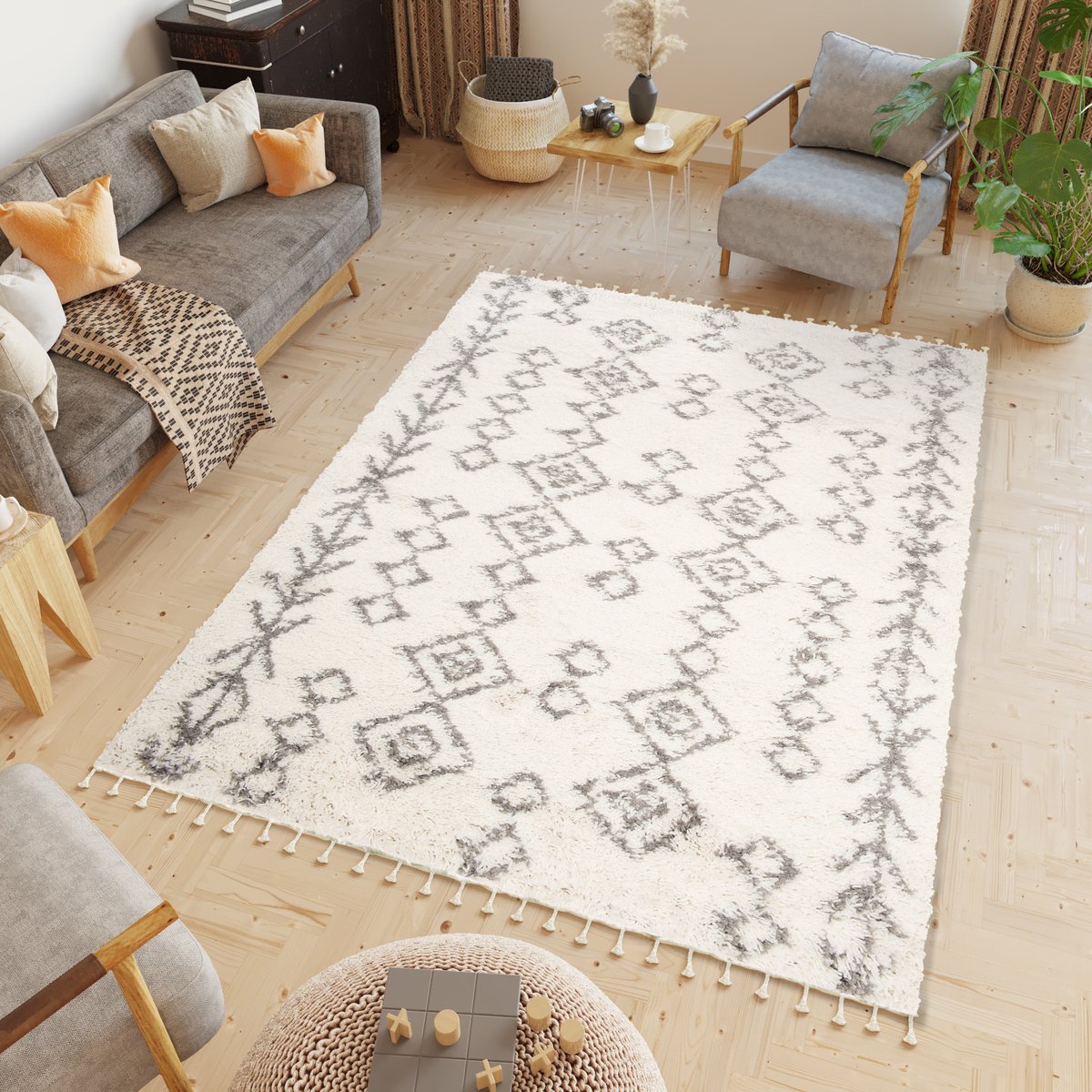 Tapiso Boho Vloerkleed Met Kwastjes Bohemian Tapijt Fluffy Maat ...