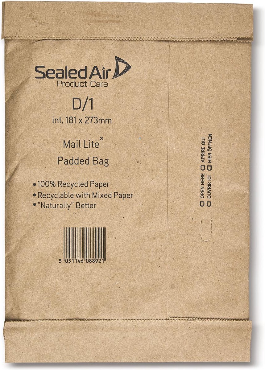 Mail Lite Padded Bag enveloppen, bruin, D/1, 181 x 273 mm, doos van 100 ...
