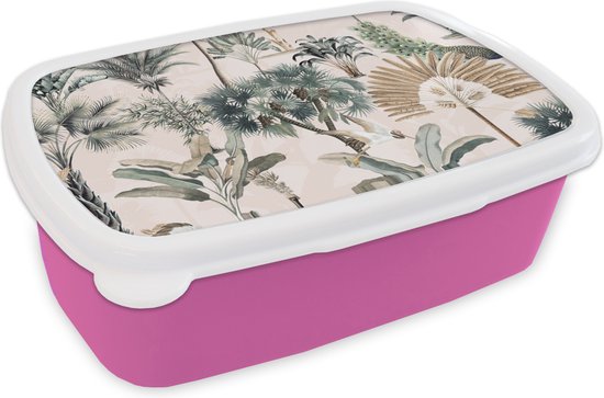 Broodtrommel Roze - Lunchbox - Brooddoos - Bladeren - Monstera - Jungle ...