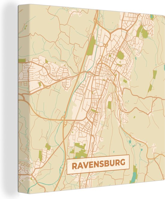 Canvas Schilderij Ravensburg - Plattegrond - Stadskaart - Kaart ...