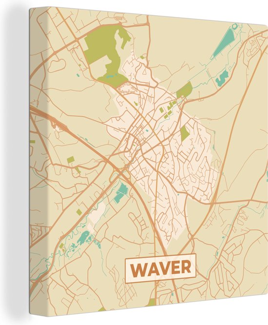 Toile Peinture Carte - Carte - Wavre - Vintage - Plan de Ville - 90x90 ...