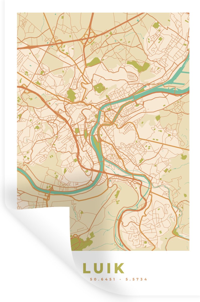 Muurstickers - Luik - Luik - Stadskaart - Kaart - Plattegrond - 40x60 ...