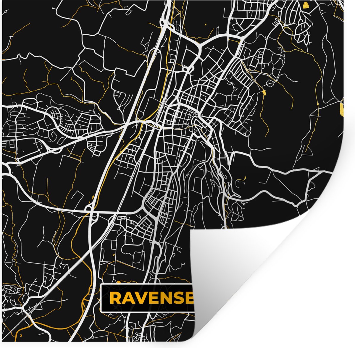 Muurstickers - Black and Gold – Stadskaart – Ravensburg – Duitsland ...