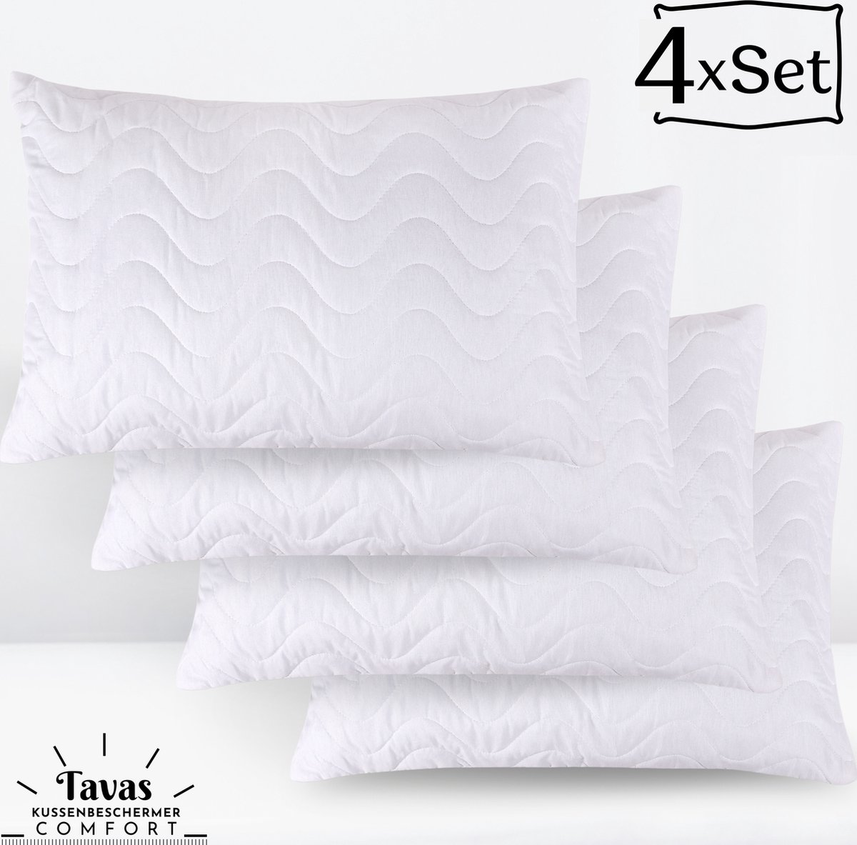 Tavas Gewatteerde Waterdicht Kussenbeschermer 60x70 cm 4 Stuks ...