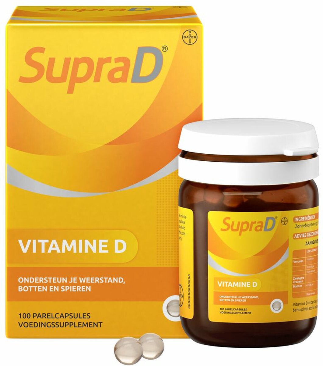 Supra D, vitamine D voor sterke botten en spieren, 100 parelcapsules ...